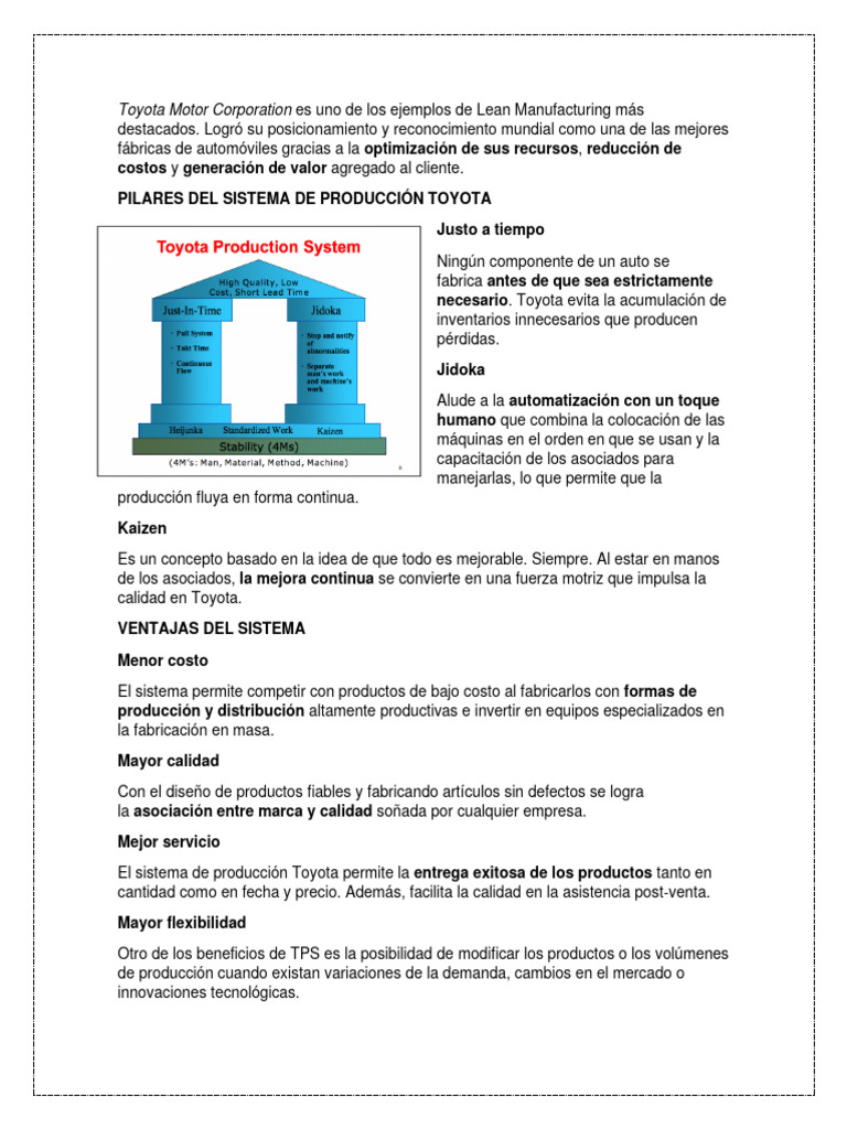 Pilares del Sistema de Producción Toyota | PDF | Lean Manufacturing ...
