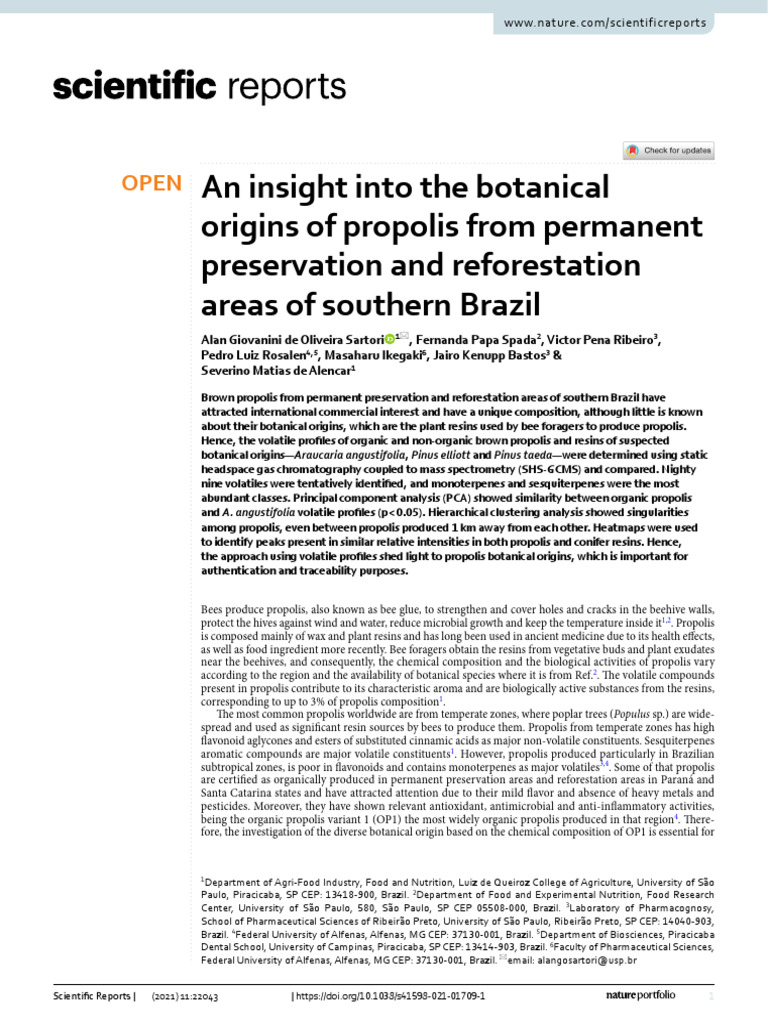 Botanical Origins of Propolis From Southern Brazil | PDF | Resin | Gas Chromatography–Mass ...