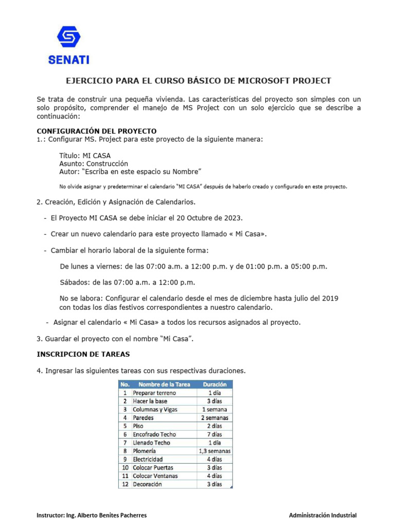 Ejercicio Básico de MS Project | PDF | Calendario