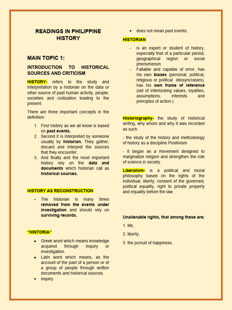 Reviewers in RPH Lesson 1 2 | PDF | Witness | Historian