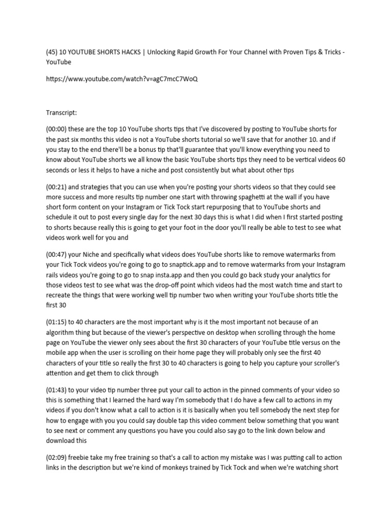 Top 10 Youtube Shorts Tips Download Free Pdf You Tube Search