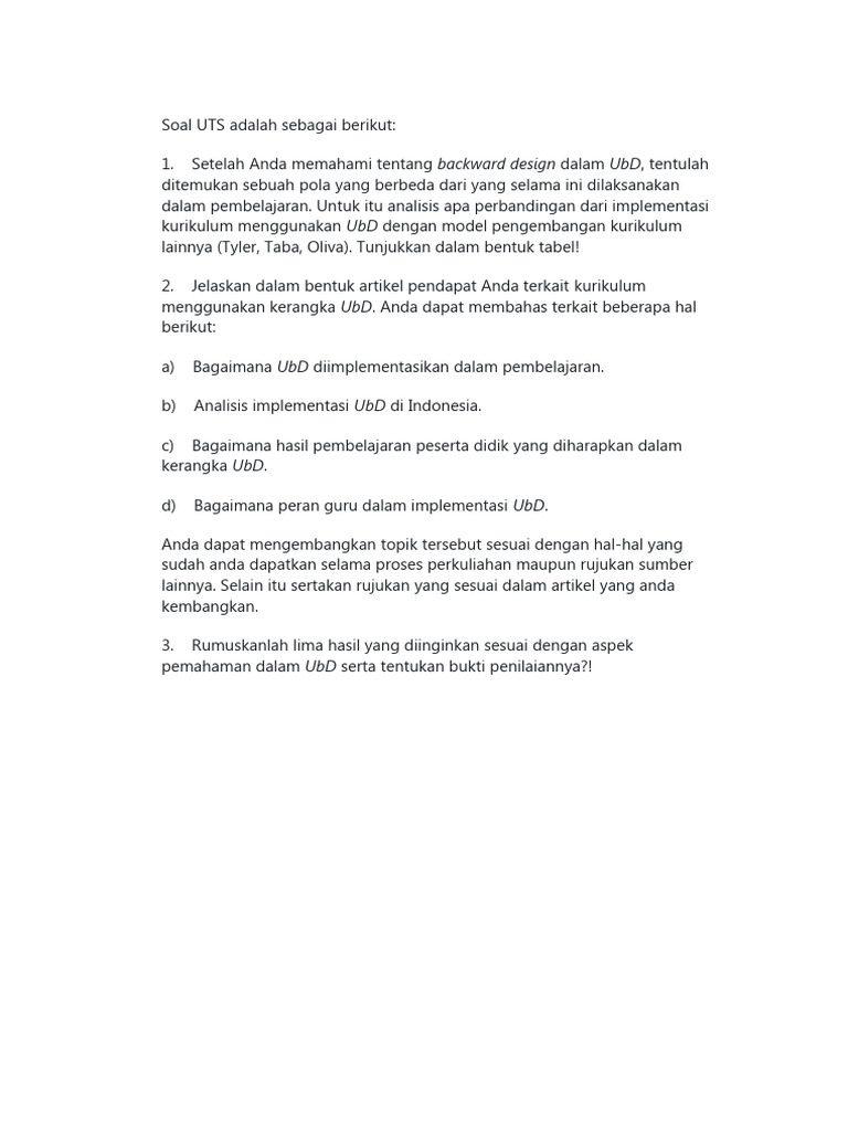 Soal UTS Perancangan Dan Pengembangan Kurikulum | PDF