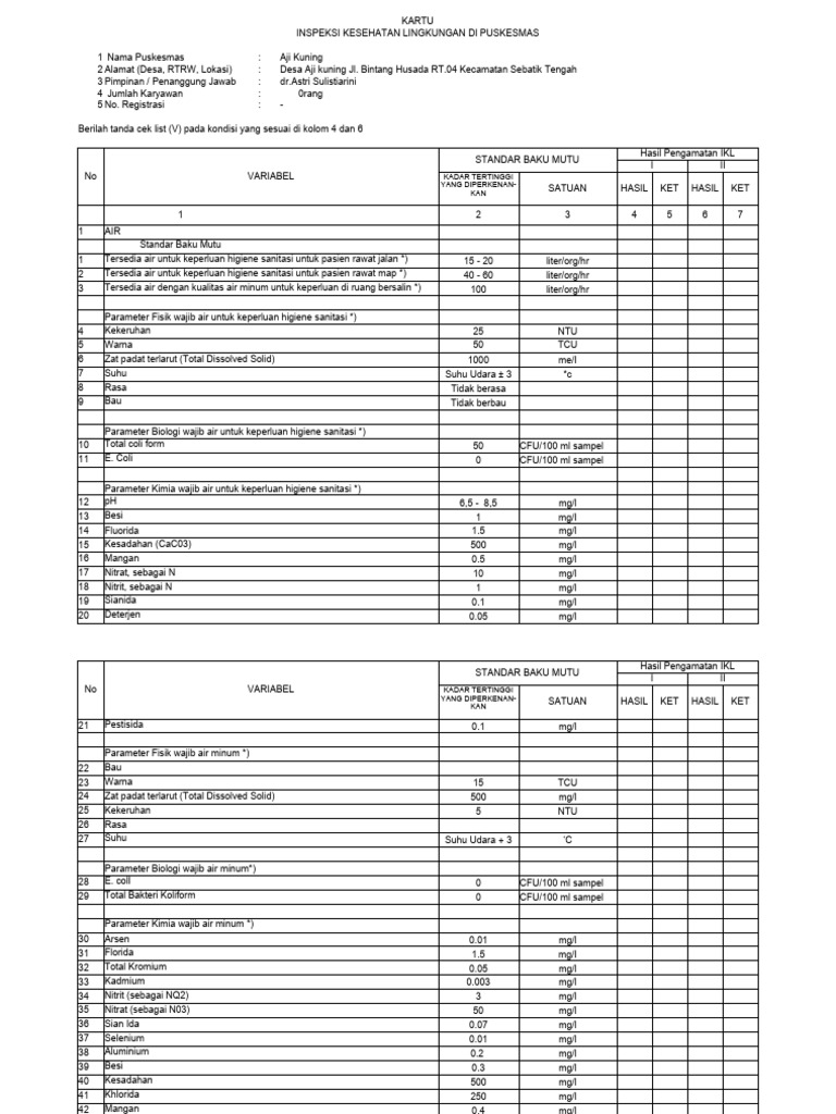 Form IKL Puskesmas | PDF