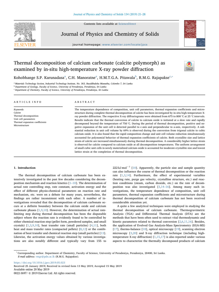 Thermal Decomposition of Calcium Carbonate (Calcite Polymorph) | PDF ...