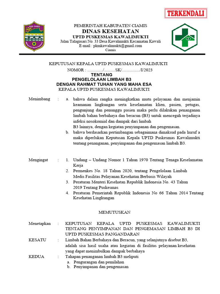 SK Pengelolaan Limbah B3 | PDF