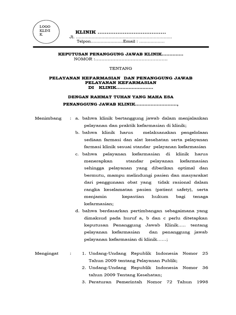 Sk Pelayanan Kefarmasian Dan Penanggung Jawab Pelayanan Kefarmasian Pdf