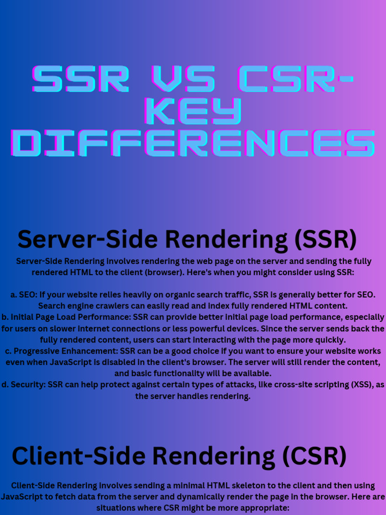 SSR Vs Csr-KEY Differences | PDF | Dynamic Web Page | World Wide Web