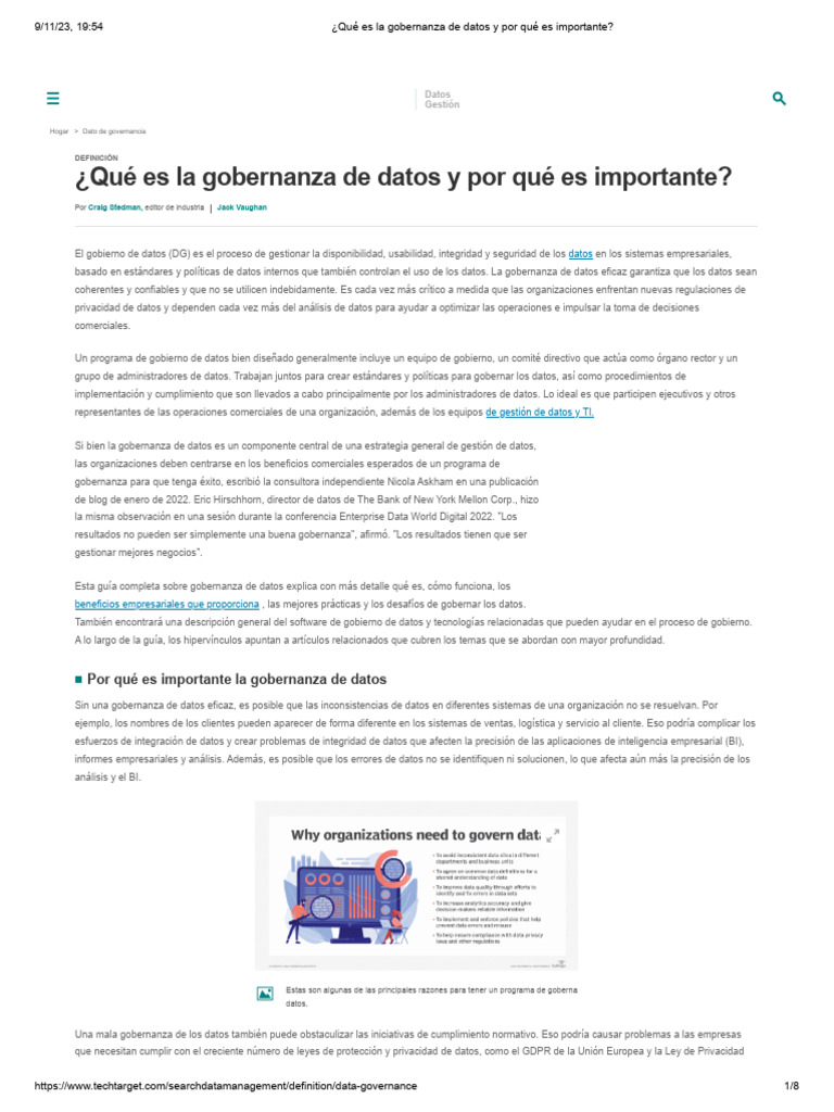 TechTarget - Qué Es La Gobernanza de Datos y Por Qué Es Importante | PDF | Gobernancia | Big Data