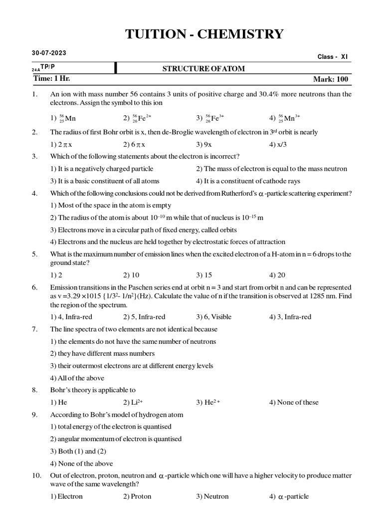 Chemistry Structure Of Atom Pdf Atomic Orbital Electron