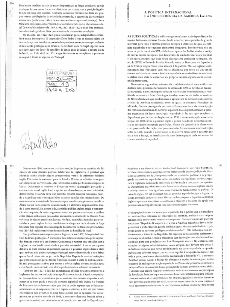 A Pol Internacional e A Independência Da America Latina | PDF | América Latina | Os Estados Unidos