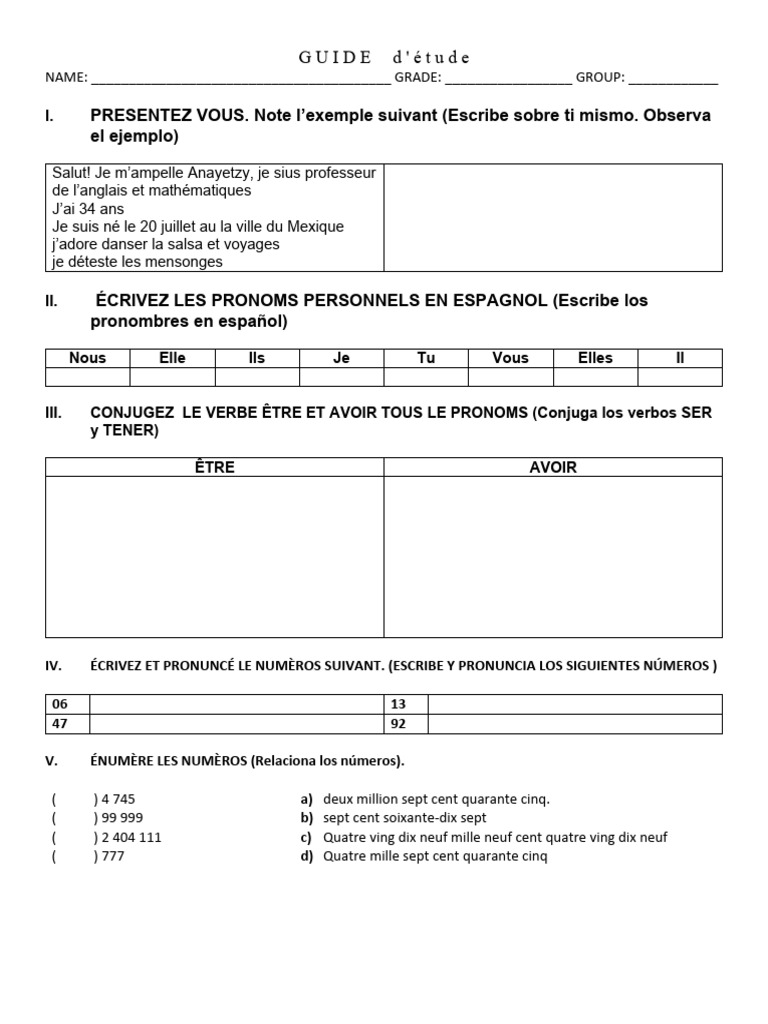 PRESENTEZ VOUS. Note L'exemple Suivant (Escribe Sobre Ti Mismo. Observa ...