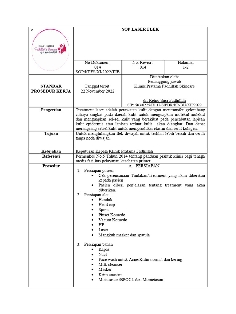 SOP Laser Flek | PDF