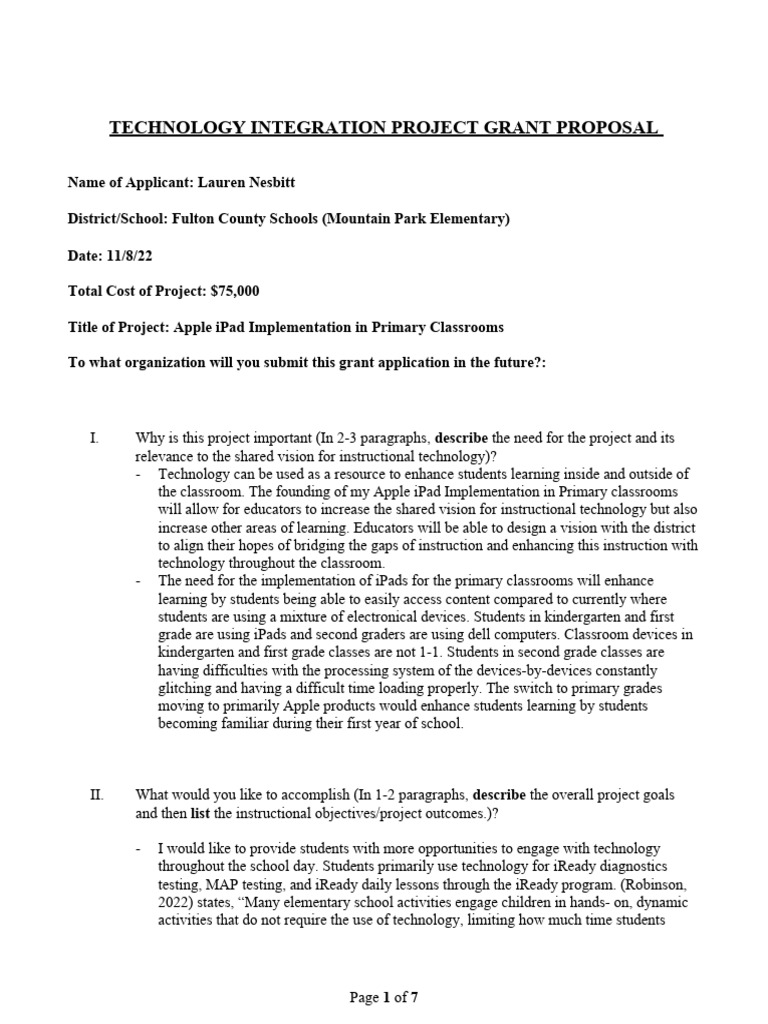 Grant Application Template Lauren Nesbitt | PDF | Teachers ...