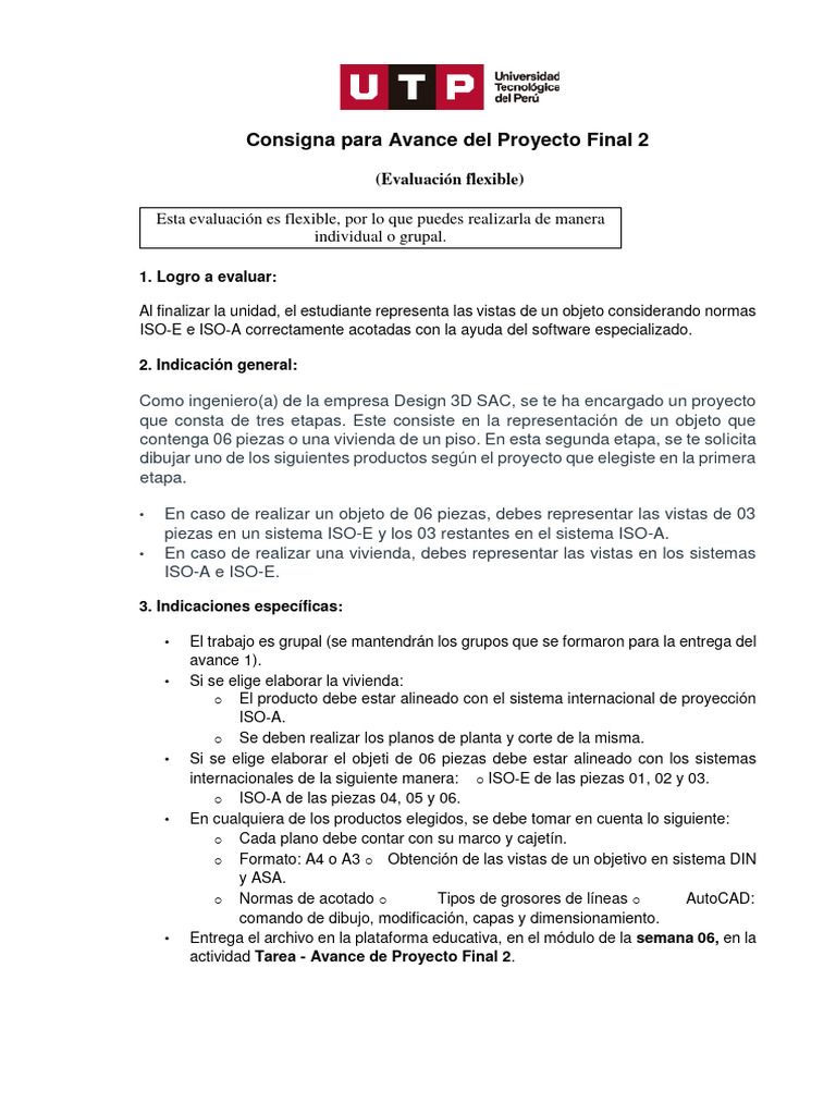 Semana 13 - Indicaciones - Avance de Proyecto Final 2-1 | PDF | Software | Cad automático