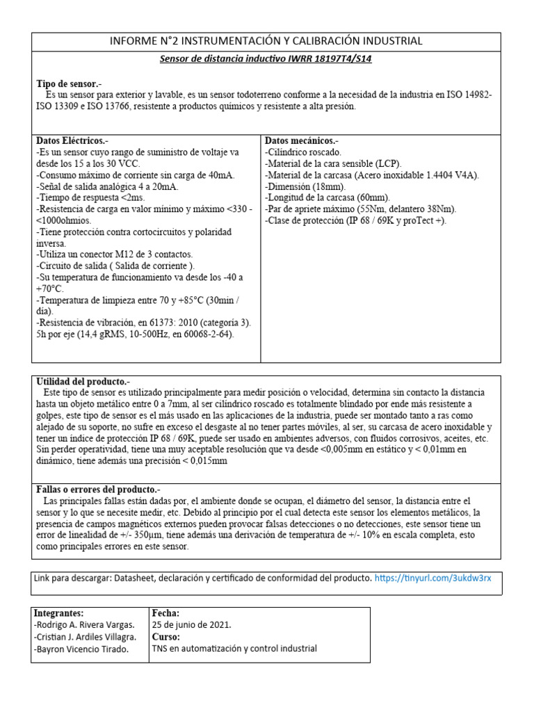 Instrumentación Informe 2 | PDF | Sensor | Electromagnetismo