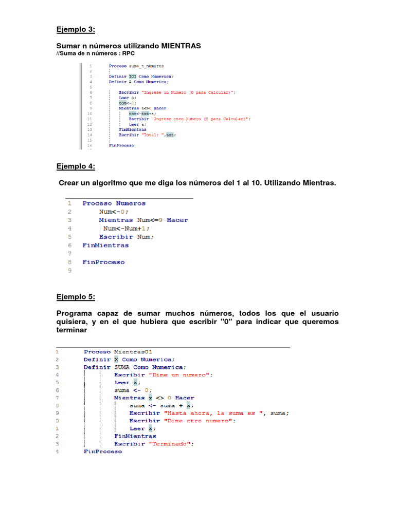 Ejemplos Comando Mientras | PDF