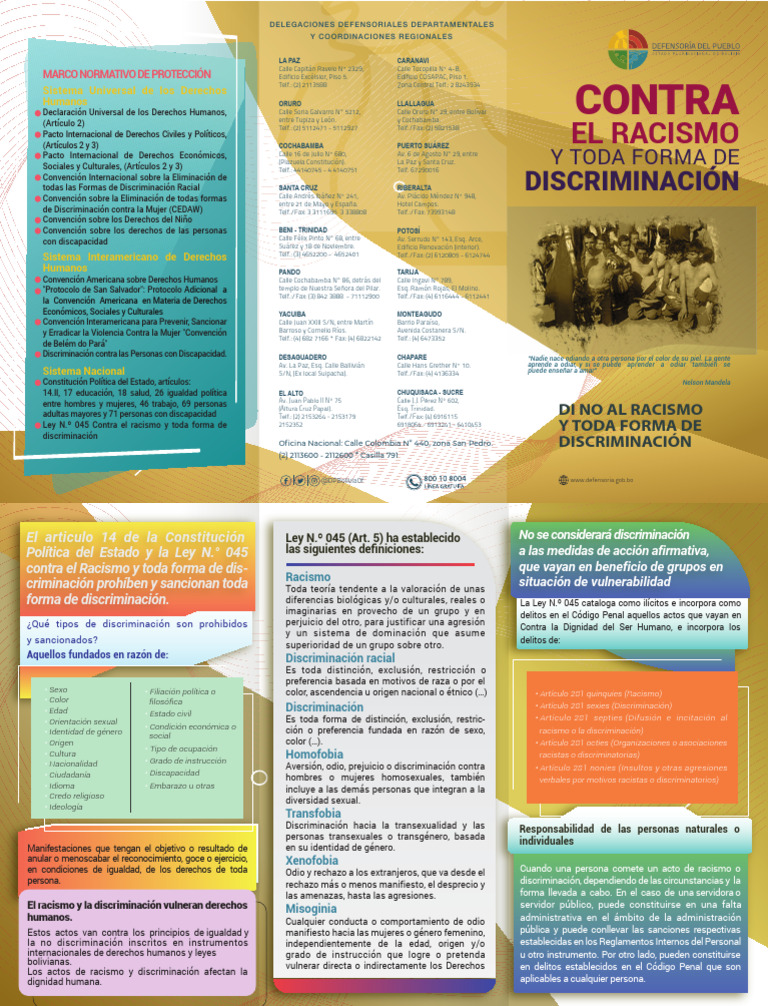 Triptico Contra El Racismo y Toda Forma de Discriminación | PDF | Discriminación y relaciones ...