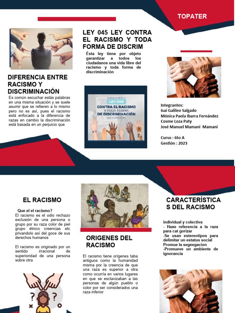 Tríptico el racismo | PDF | Discriminación y relaciones raciales | Racismo