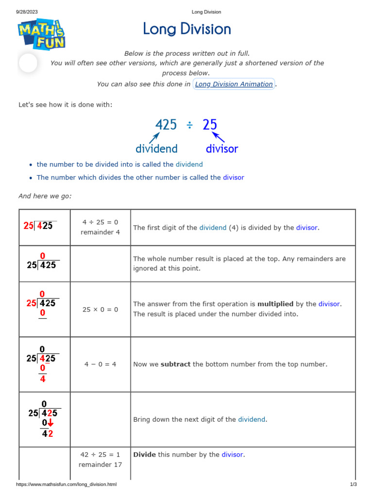 Long Division Tutorial | PDF | Algorithms And Data Structures ...