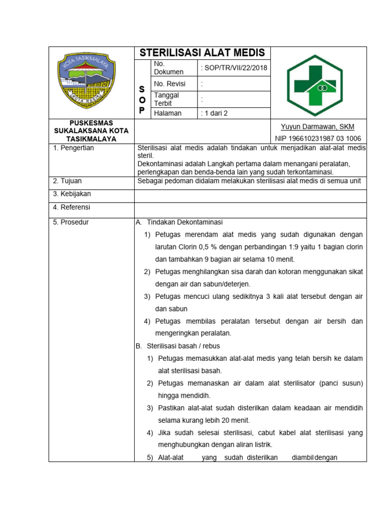 Sop Sterilisasi Alat Medis | PDF