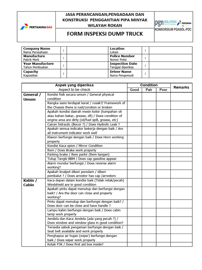 2. FORM INSPEKSI DUMP TRUCK-1 | PDF