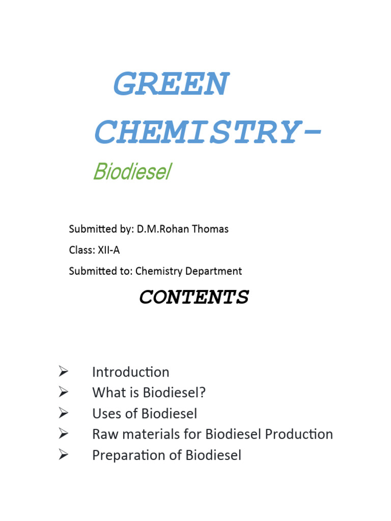 Green Chemistry - Biodiesel | PDF | Biodiesel | Biofuel