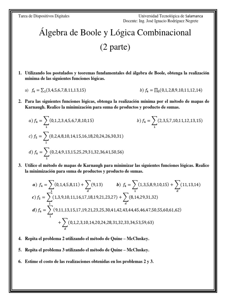 4. Álgebra de Boole y Lógica Combinacional (2 parte) | PDF