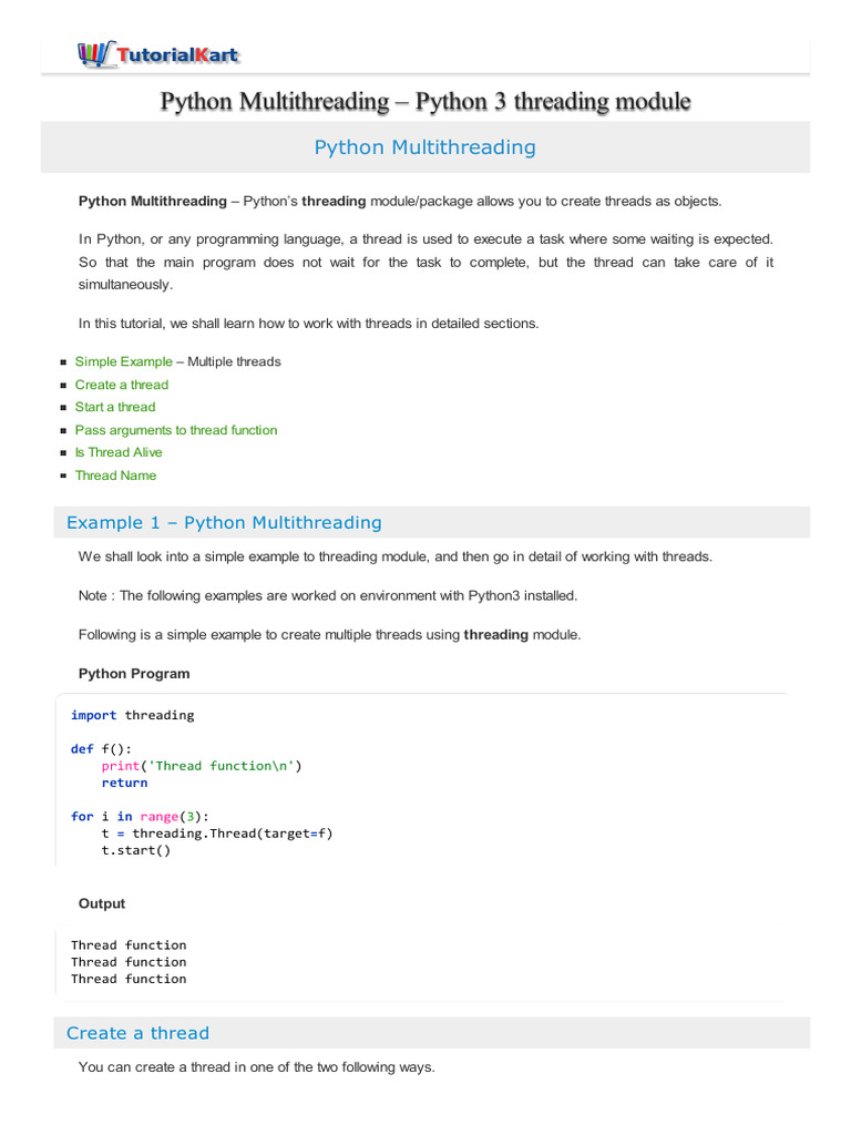 Python Multithreading Python 3 Threading Module Pdf Method Computer Programming 0729