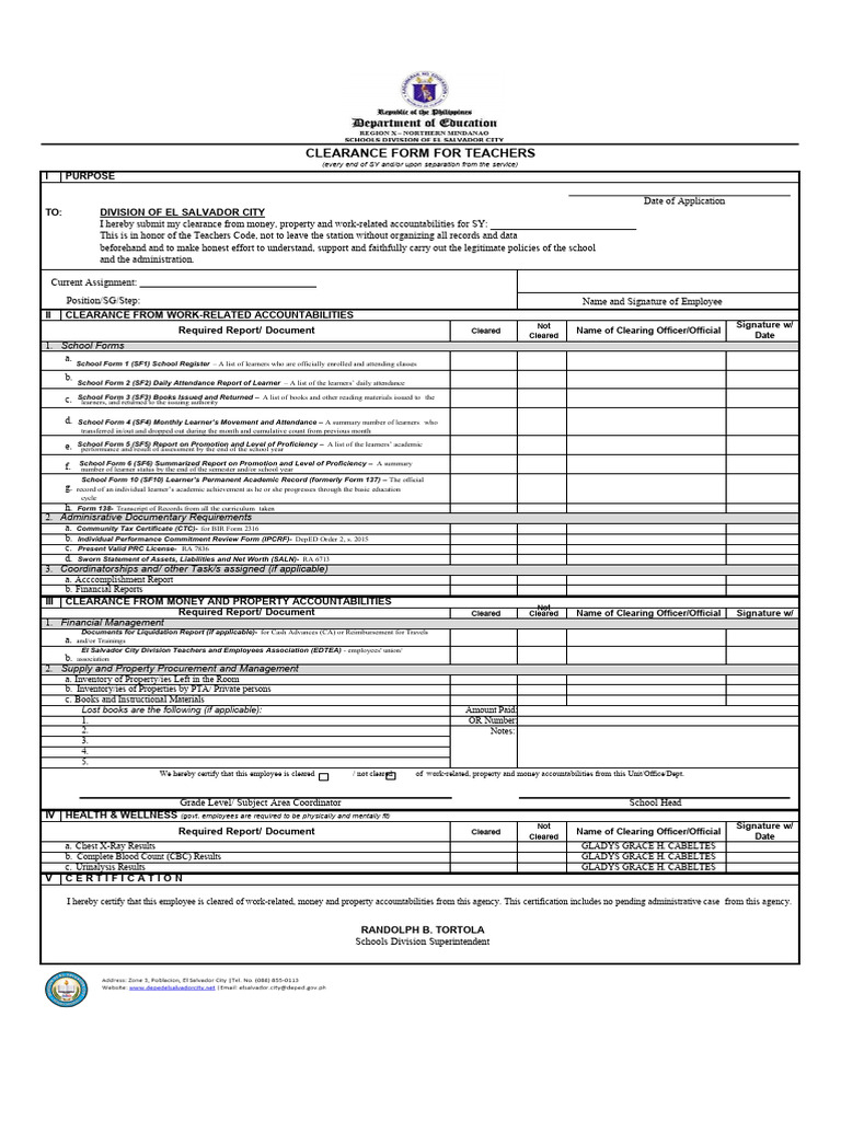 Clearance Form For Teachers 2022 12 | PDF | Economies