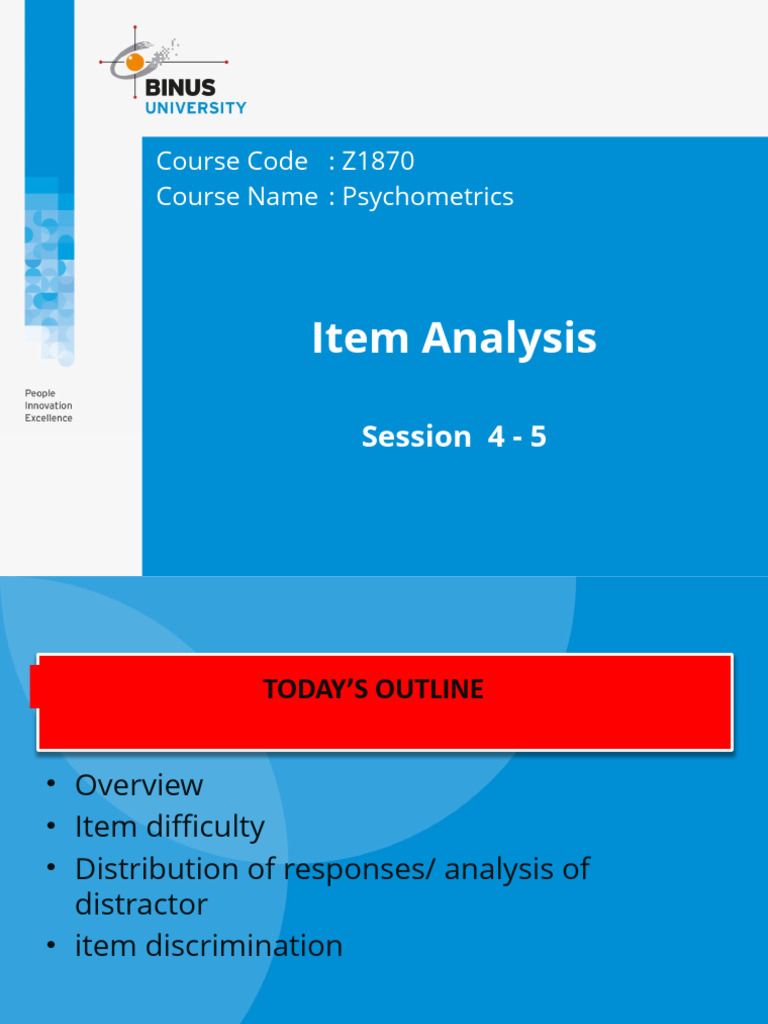 Psychometrics Item Analysis Guide | PDF | Psychometrics | Validity ...