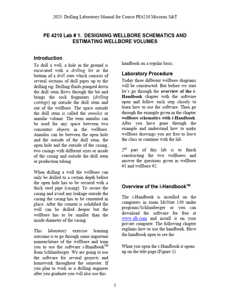 Wellbore Design & Volume Estimation Lab | PDF | Casing (Borehole ...
