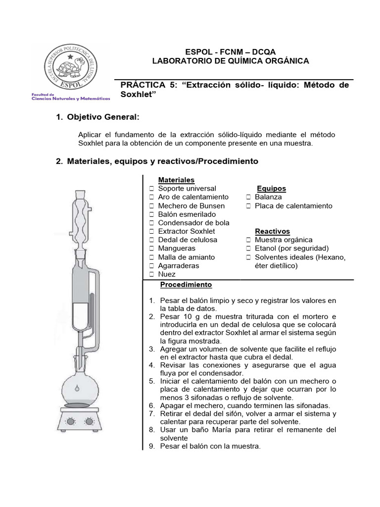 Práctica 5 Método de Soxhlet | PDF | Solvente | Destilación