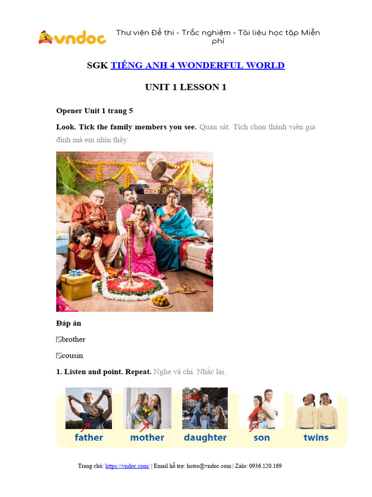 Tieng Anh 4 Wonderful World Unit 1 Lesson 1 | PDF