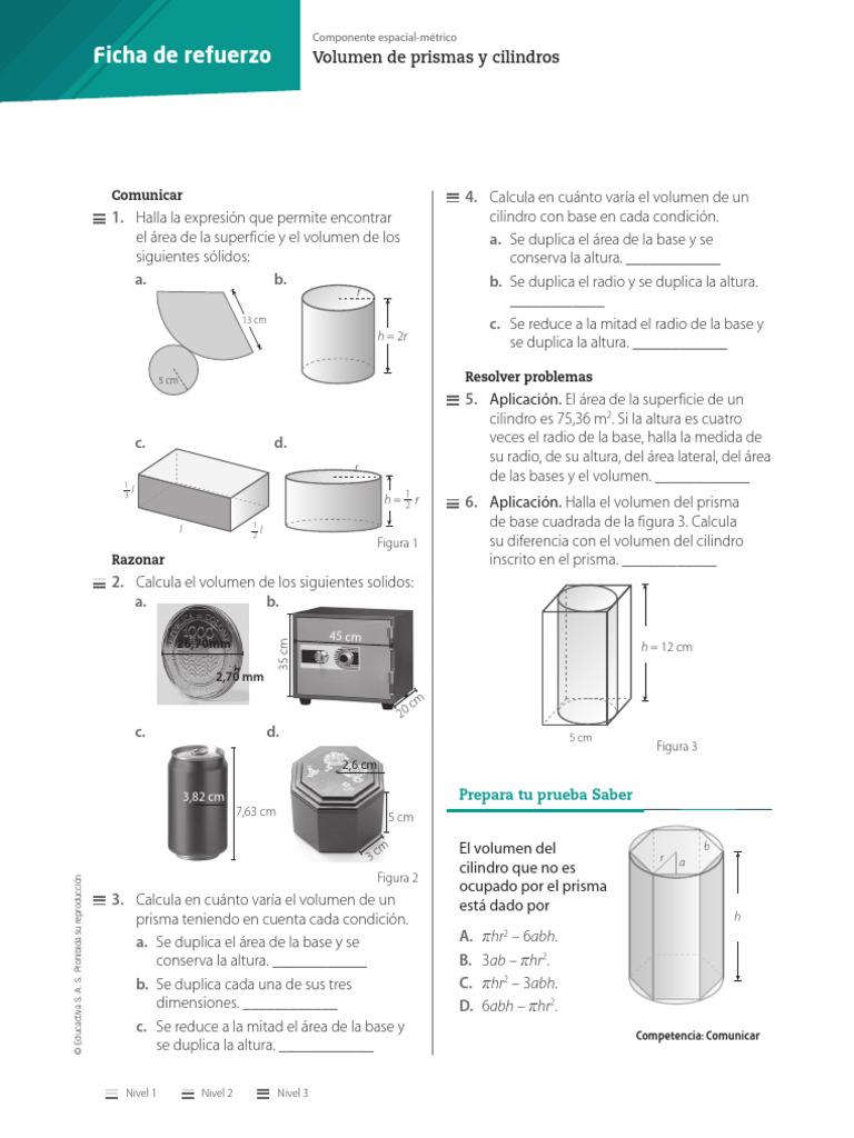 Ficha de Refuerzo de Volumen | PDF | Geometría euclidiana | Formas geométricas