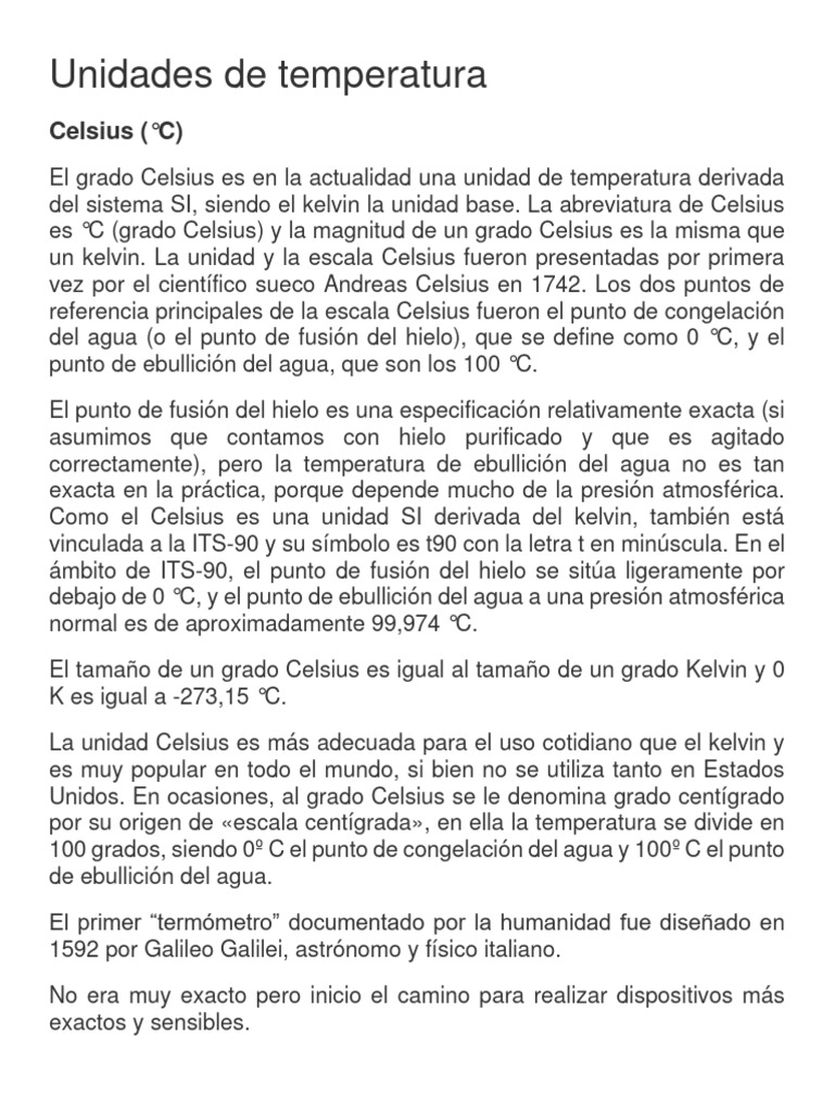 Unidades de Temperatura | PDF | Celsius | Fahrenheit
