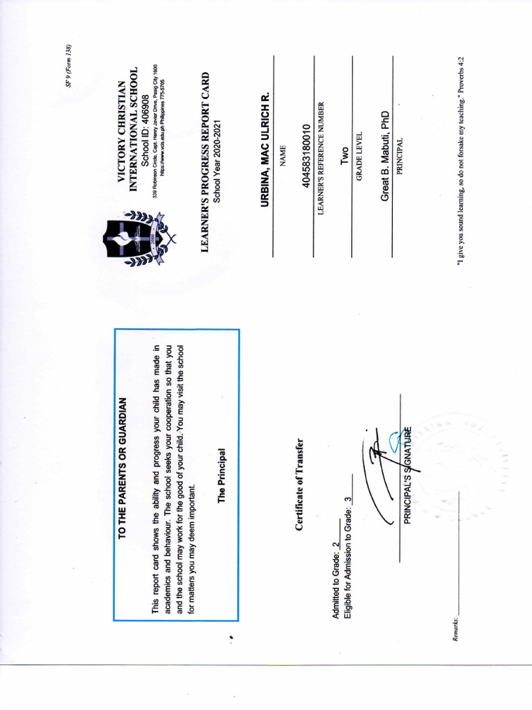 Yuri Grade 2 Report Card | PDF