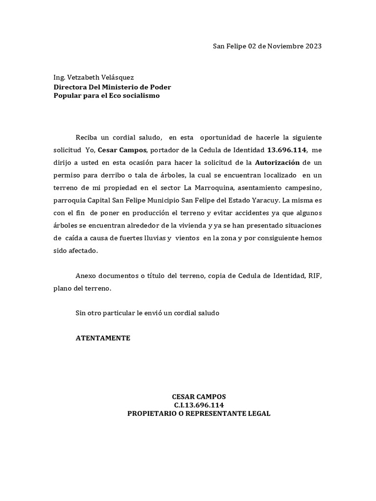 Solicitud de Permiso para Talar Arboles | PDF