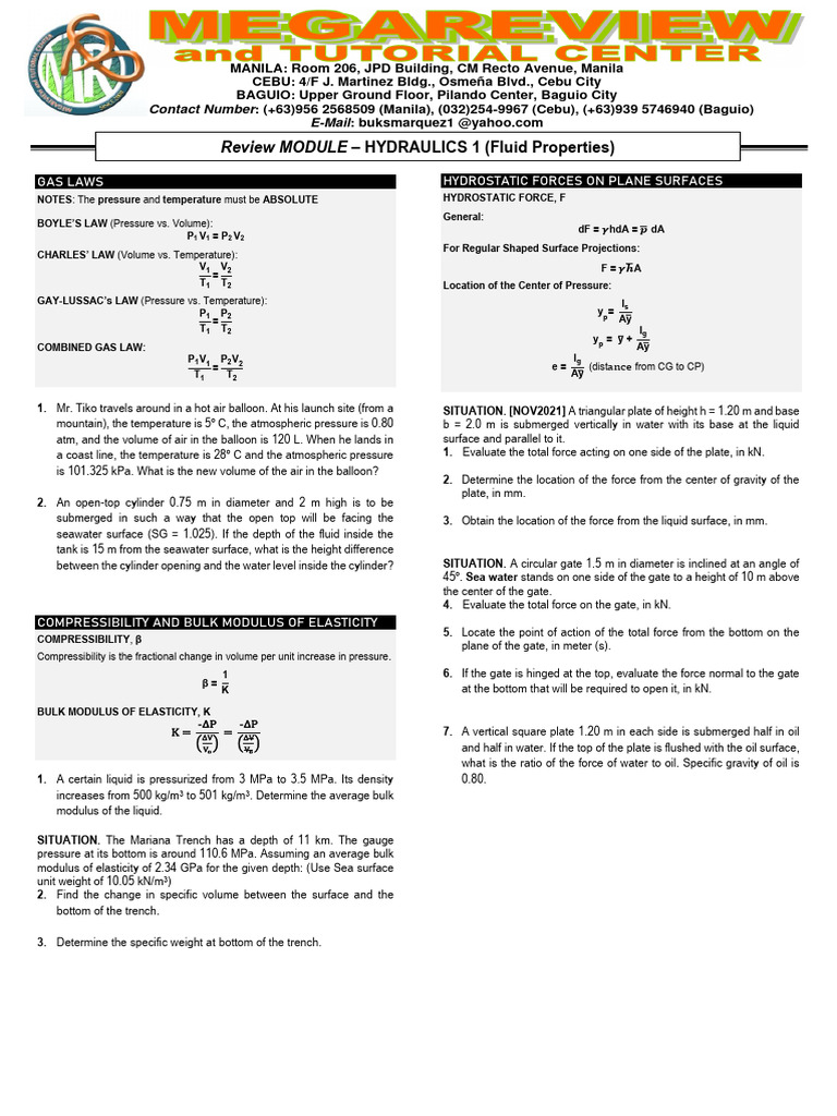 Review Module 35 - Hydraulics 1 - Part 2 | PDF | Pressure | Liquids