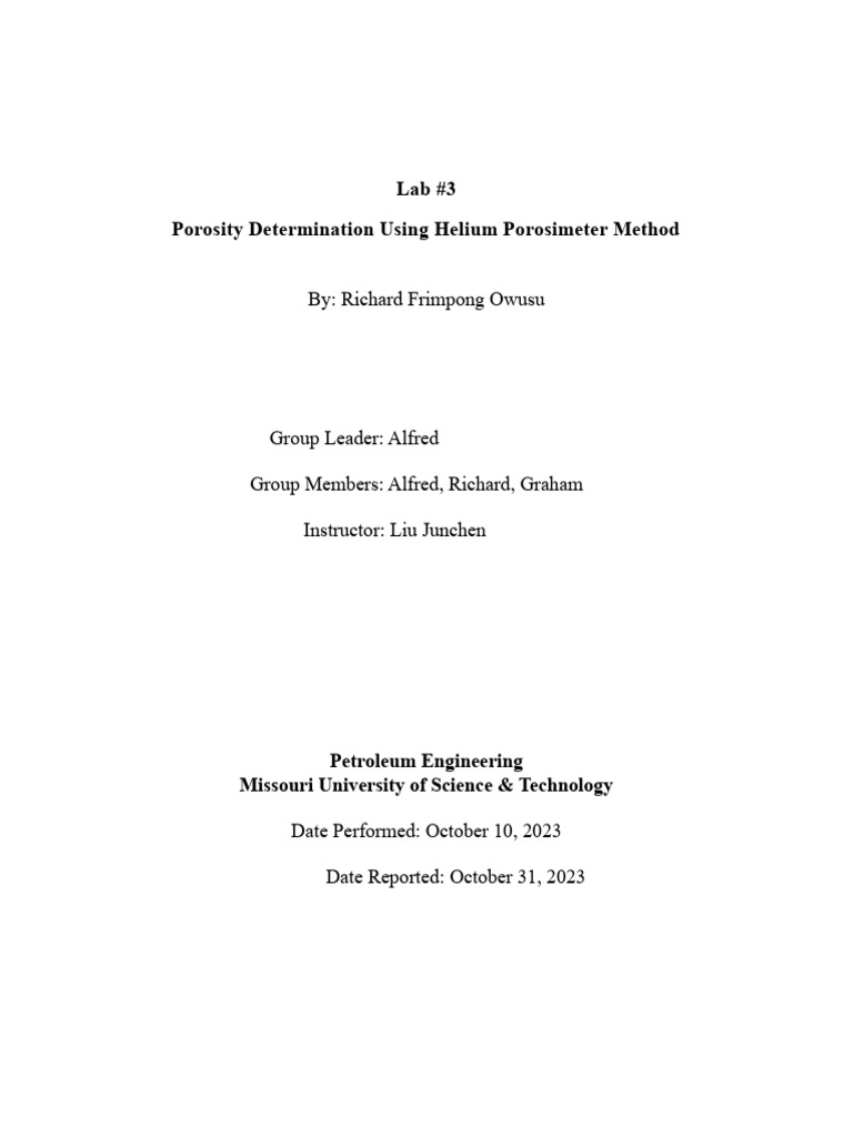 Helium Porosimetry for Core Samples | PDF | Porosity | Gases