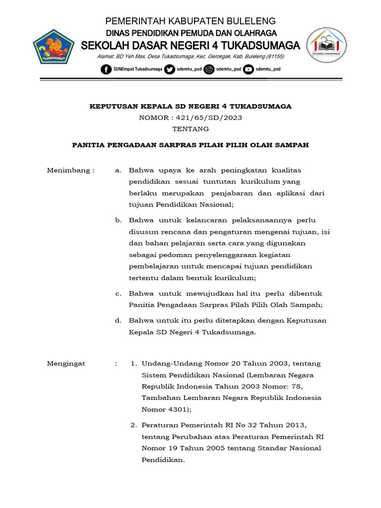 SK Panitia - Pengadaan Sarpras | PDF