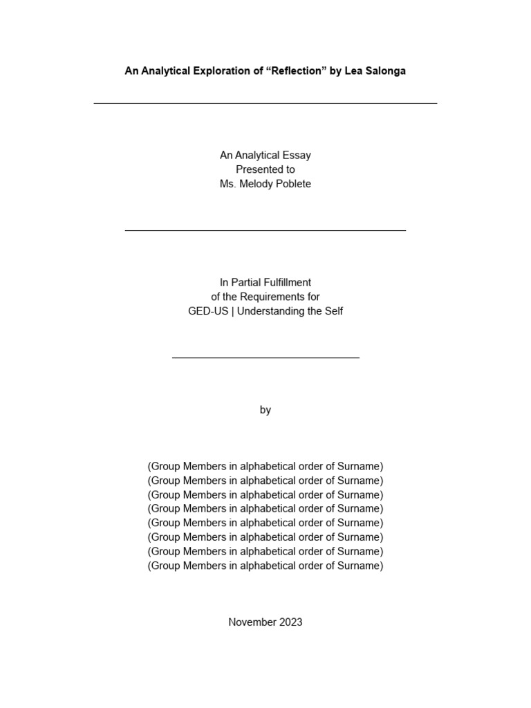 Analytical Essay of Reflection by Lea Salonga | PDF