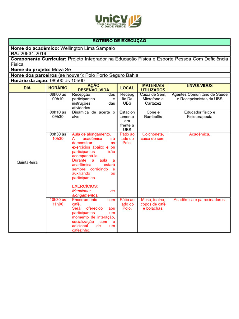 Roteiro de Execução (5) p2 2023 Pefe III | PDF