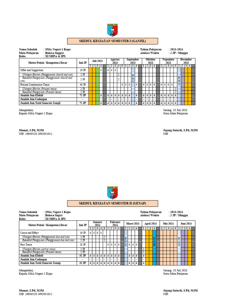 Skedul Kegiatan Semester | PDF