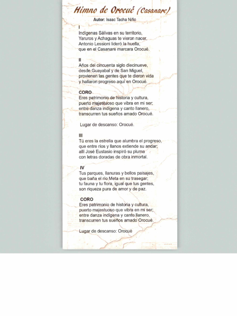Letra Himno de Orocue | PDF
