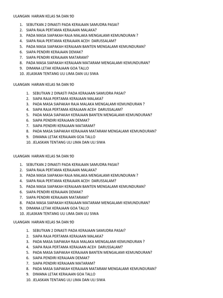 Ulangan Harian Kelas 9a Dan 9D | PDF