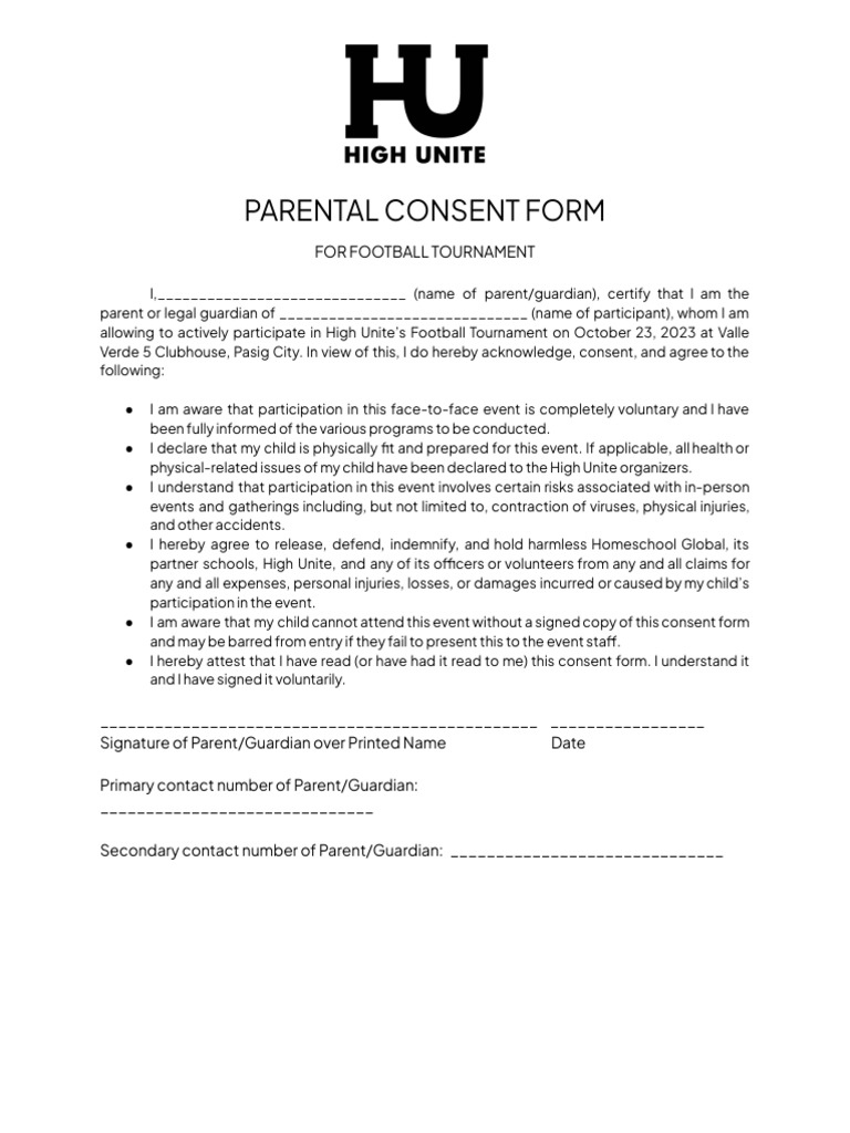 Parental Consent for Football Tournament | PDF