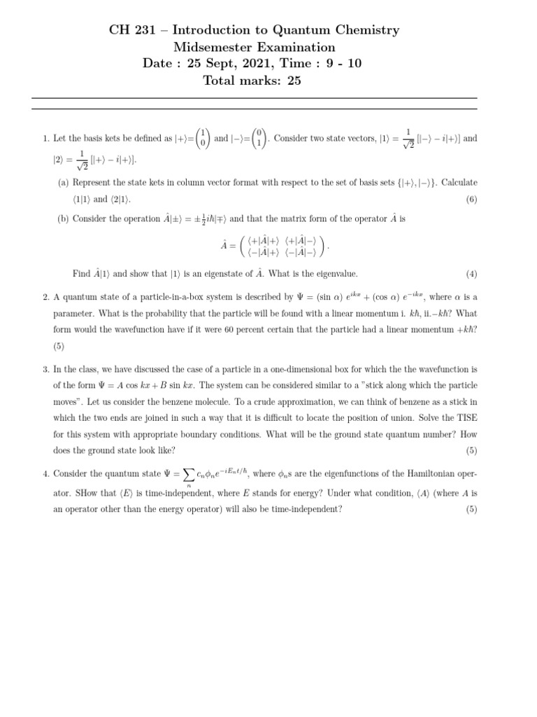 Midsem 1 | PDF | Quantum Mechanics | Physics