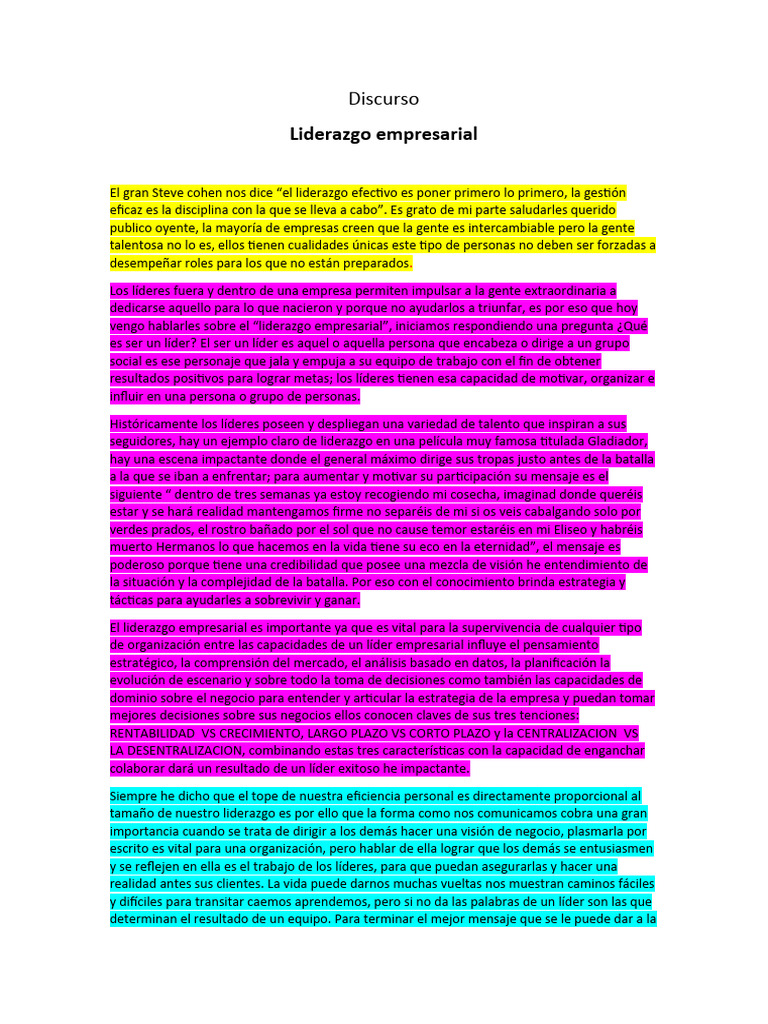 Discurso Empresarial | PDF | Liderazgo | Planificación