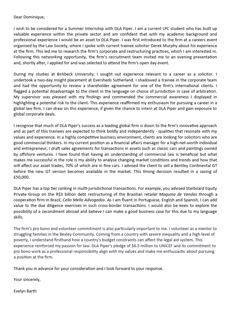 Cover Letter FIRST GOOD DRAFT DLA | PDF | Private Sector | Business