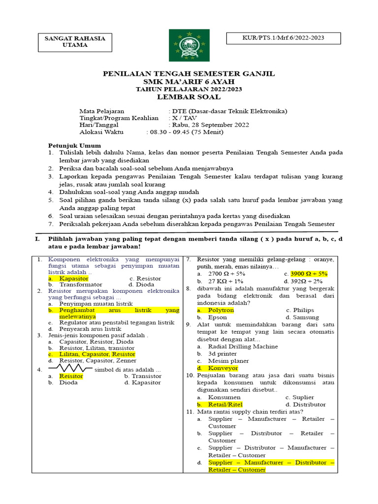 Form Soal Pts Ganjil Dte 2022 2023 | PDF | Komputer